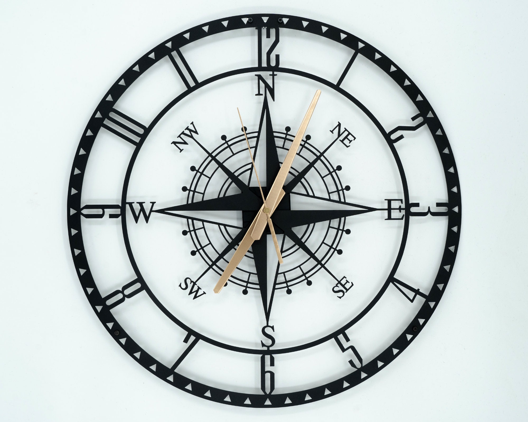 Numeric Metal Compass Wall Clock, Metal Compass Sign, Large Size Wall ...