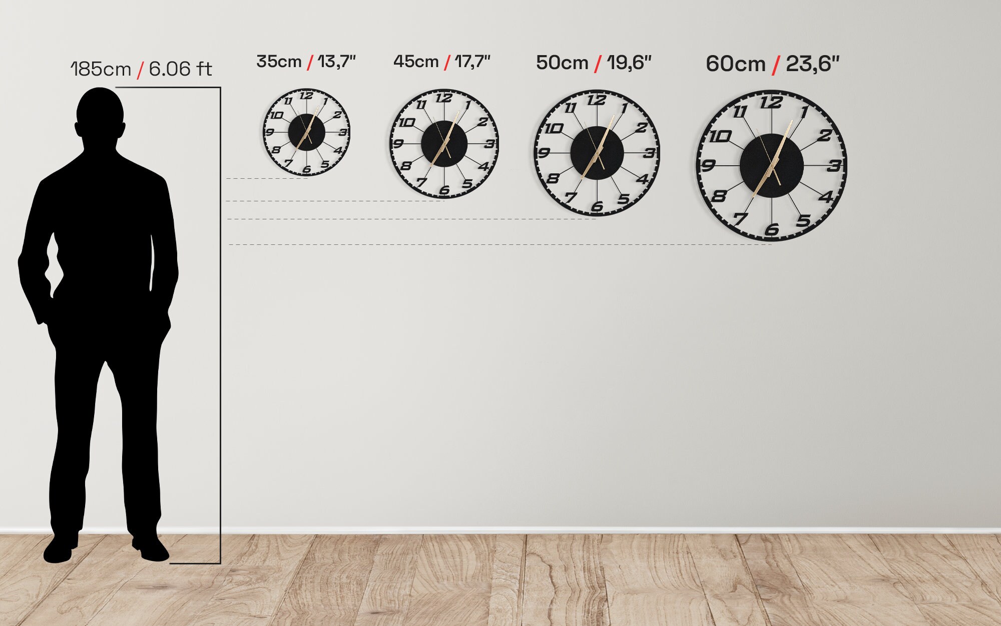 Numeric Simple Wall Clock With Hand Color Option, Large Wall Clock ...