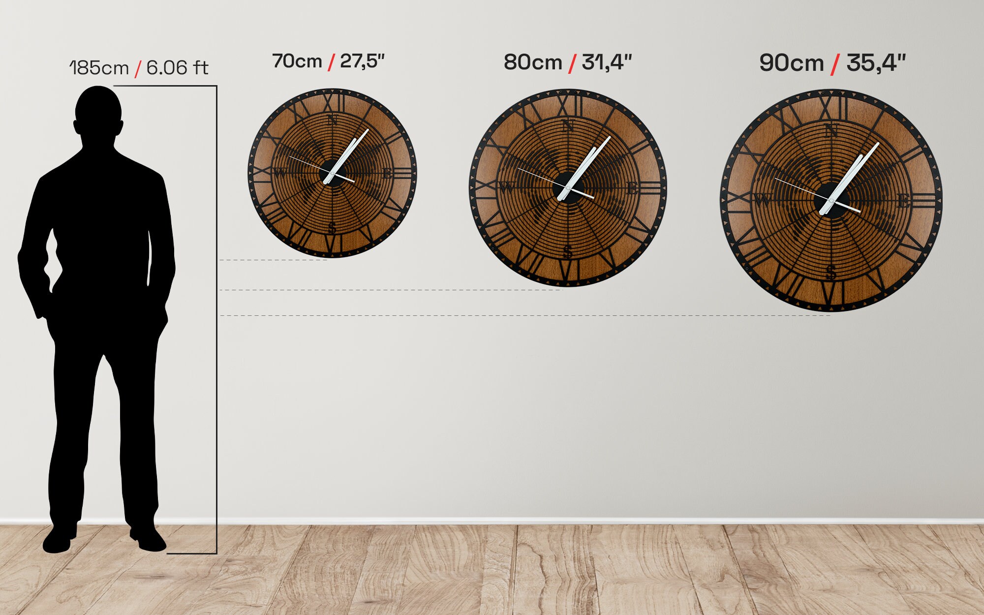 Wooden World Map Wall Clock, Wooden Compass Wall Clock, Large Wall ...