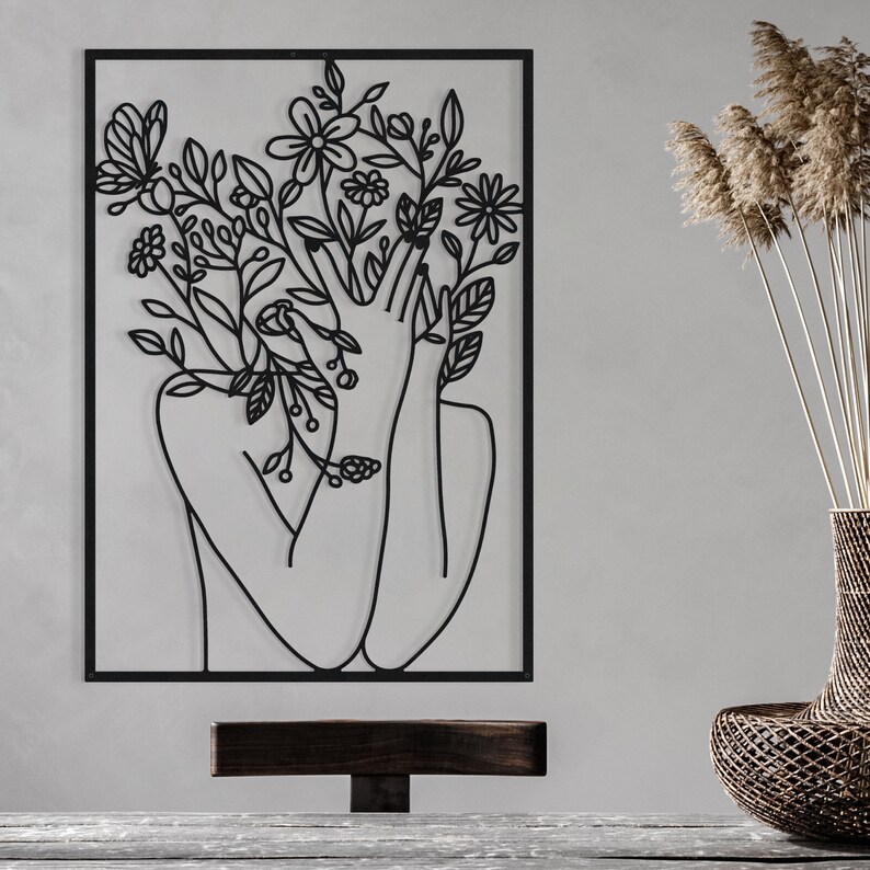 Flower Woman Metal Wall Art: Modern Line Art Decor - Etsy