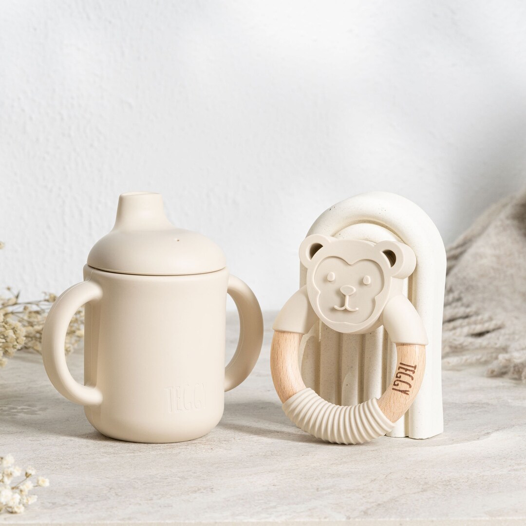 Baby Gift Set – Sippy Cup and Monkey Teether – Minimalist Newborn ...