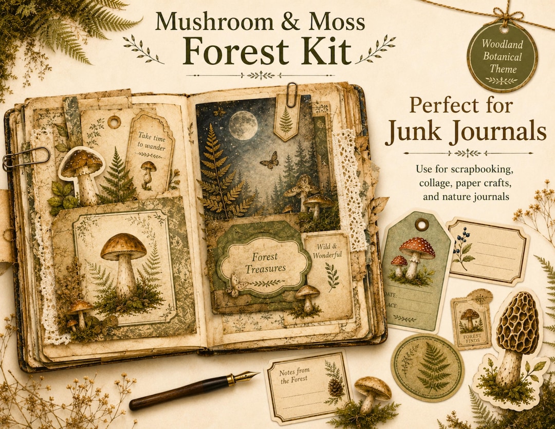 Kit de journal indésirable de la forêt champignons et mousse, éphémères ...