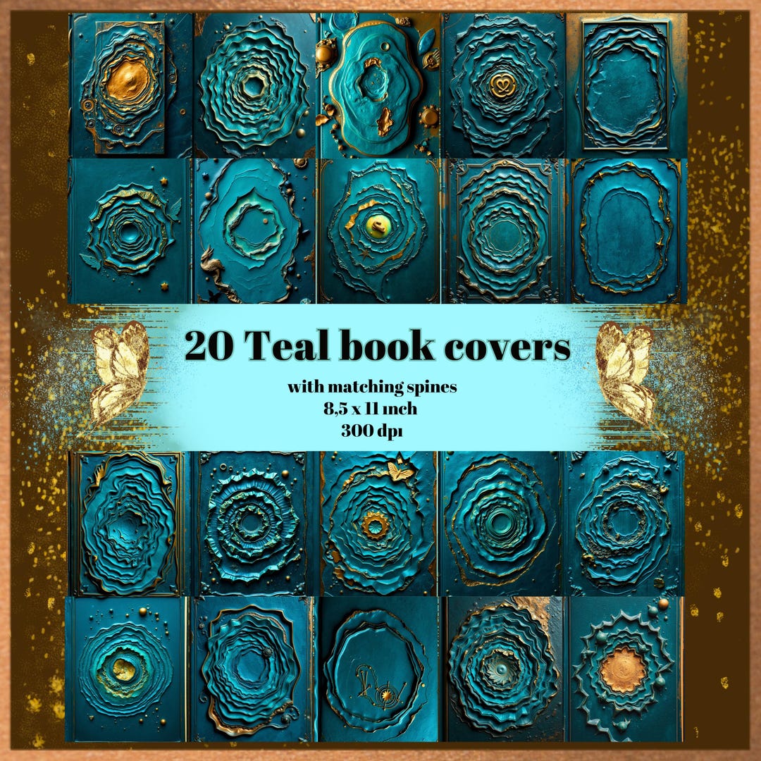 Teal Book Covers, Printable Decorative Teal and Gold Book Covers ...
