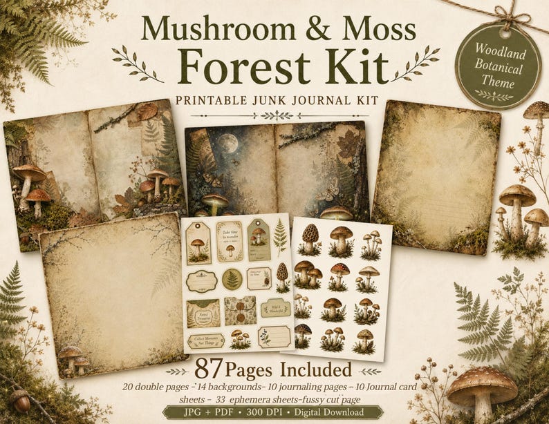 Kit de journal indésirable de la forêt champignons et mousse, éphémères ...