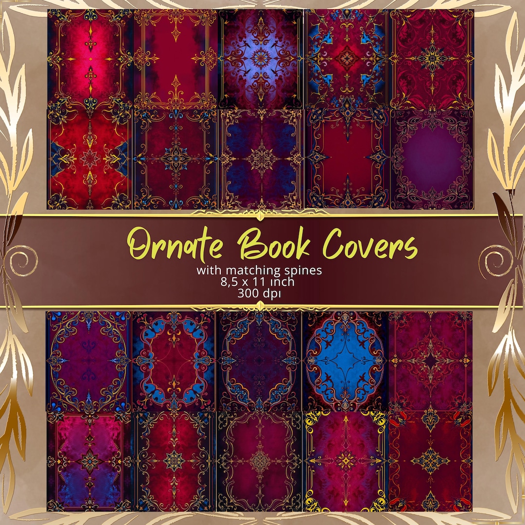 Vintage Book Cover & Pretty Spines for DIY Junk Journals, Ornate ...