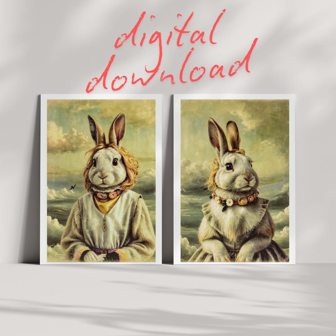 Lady Rabbit Vintage Poster, 7 Art Poster Print, Victorian Bunny Rabbit ...