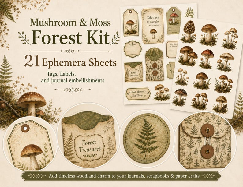 Kit de journal indésirable de la forêt champignons et mousse, éphémères ...
