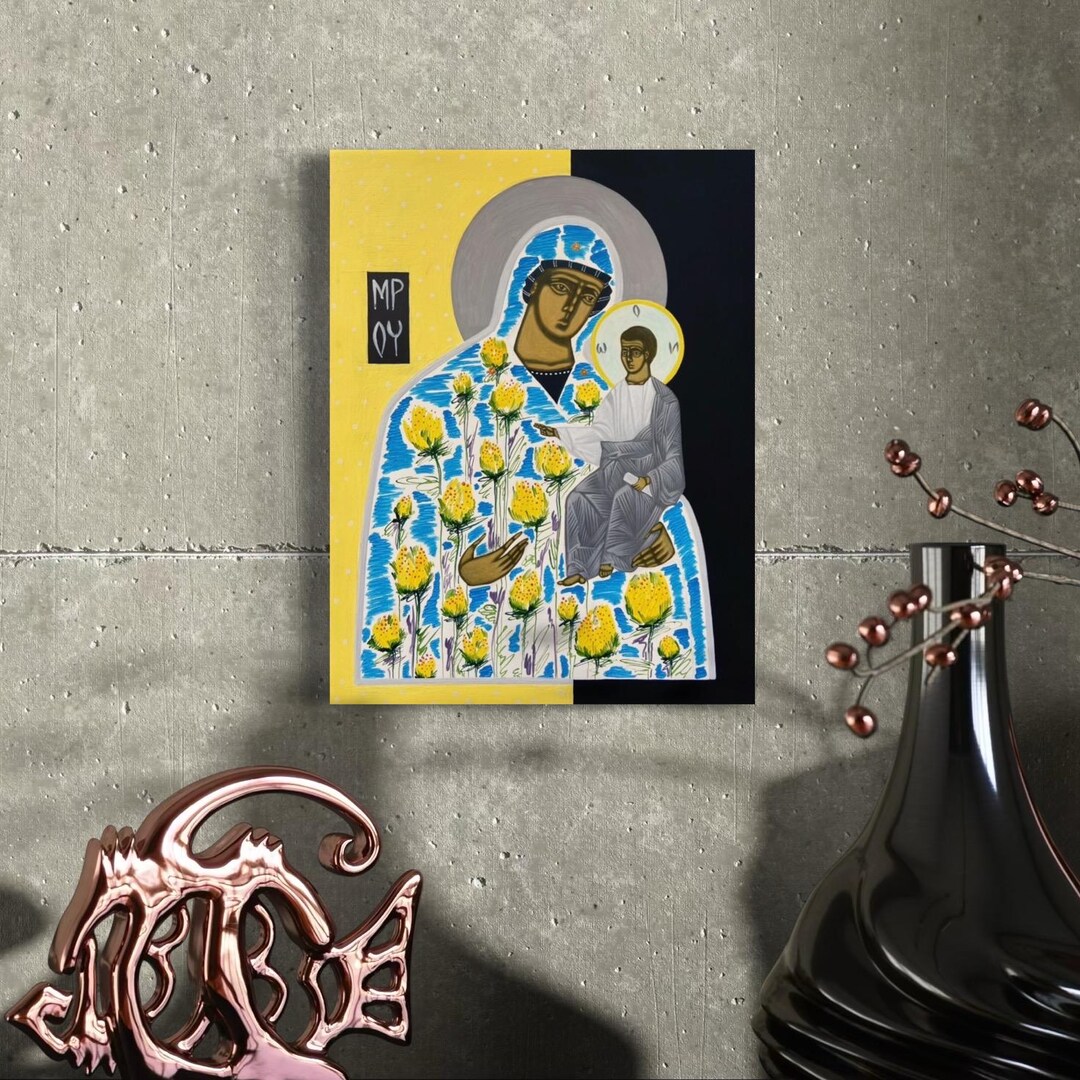 Mother of God With Christ Canvas Print, Ukrainian Flag Icon | Patriotic ...