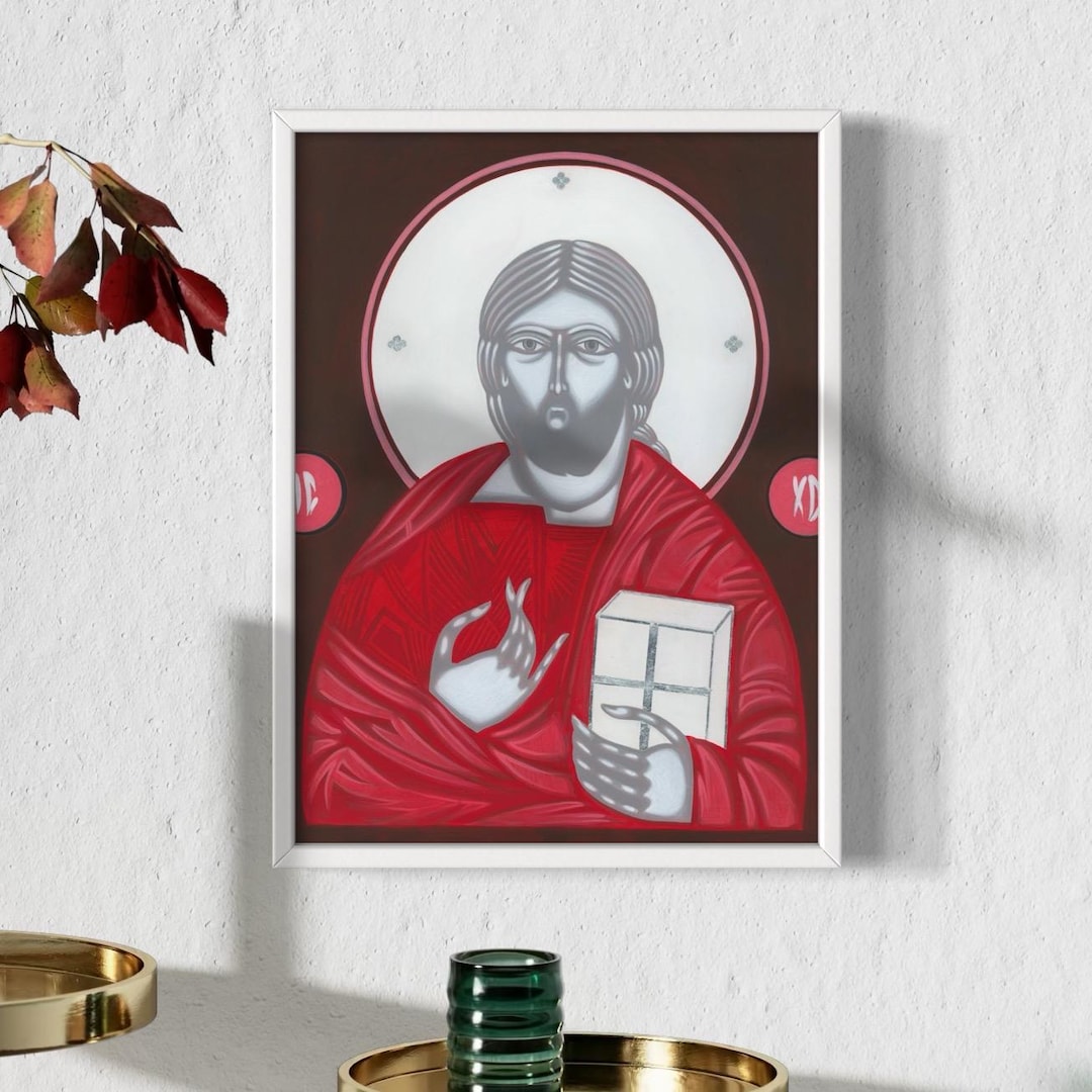 Jesus Christ Pantocrator Icon- Modern Christian Art Print, Religious ...