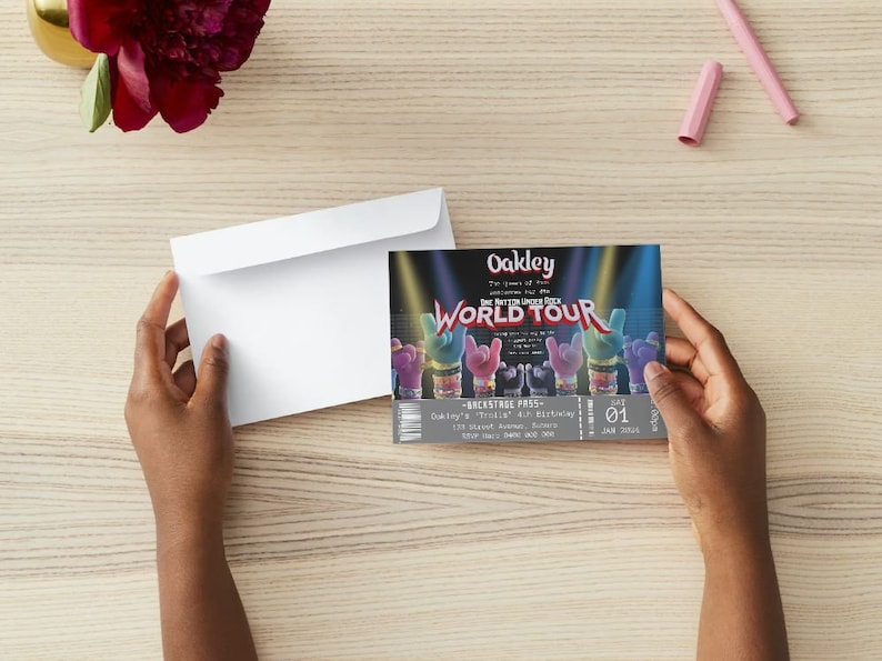 Trolls World Tour Inspired Birthday Invitation. One Nation Under Rock ...