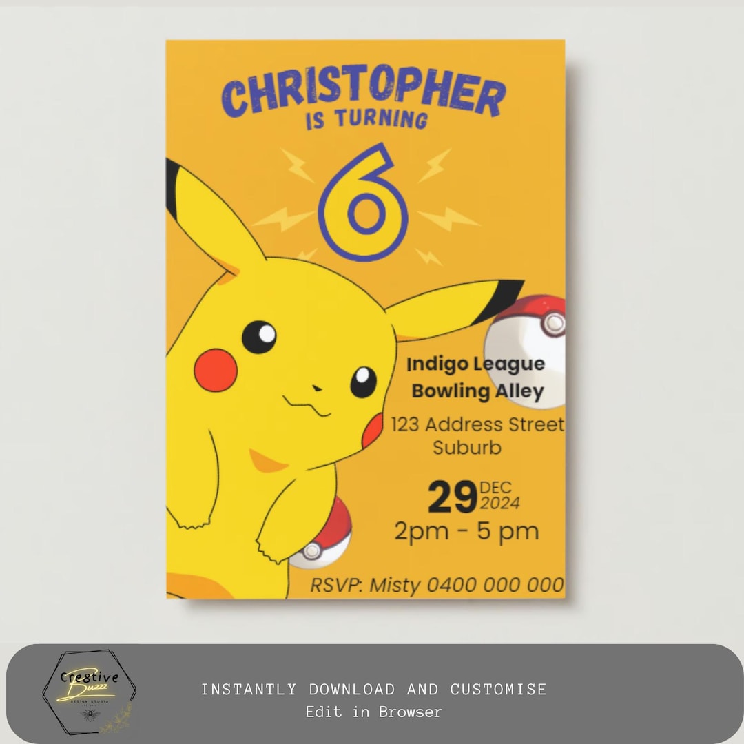Pokémon Pikachu Birthday Invitation. Instantly Download and Customize ...