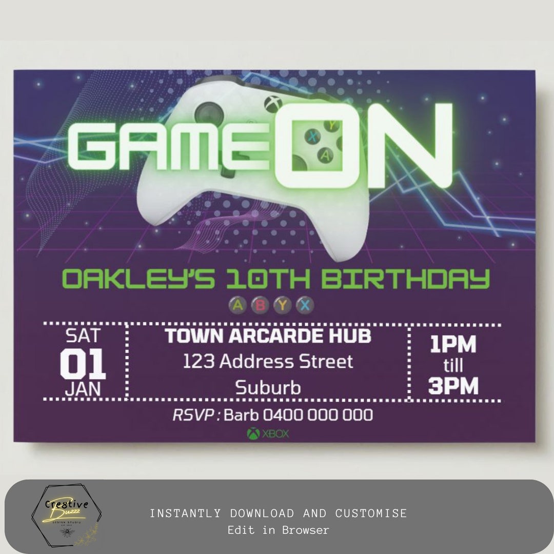 Game On Xbox Inspired Party Invitation. Instantly Download and ...
