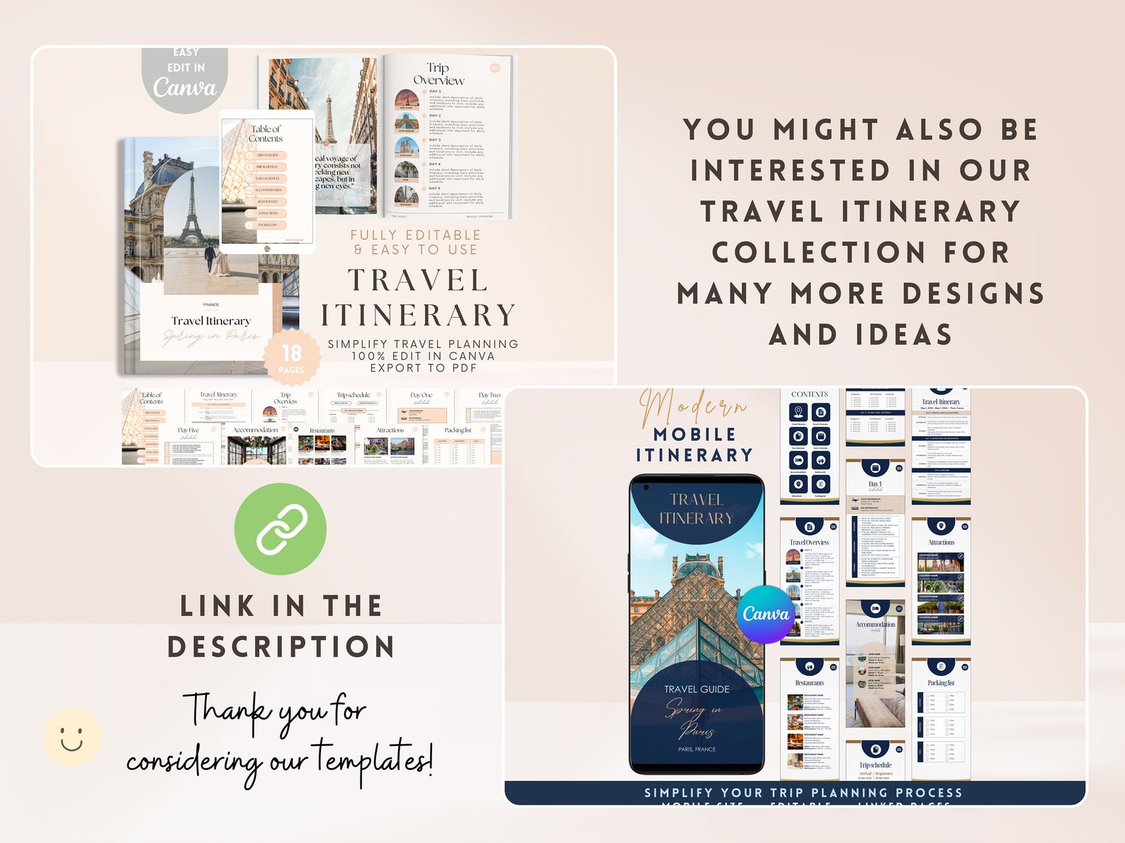 Travel Itinerary Template Seven Day Trip Planner Custom Mobile Travel ...