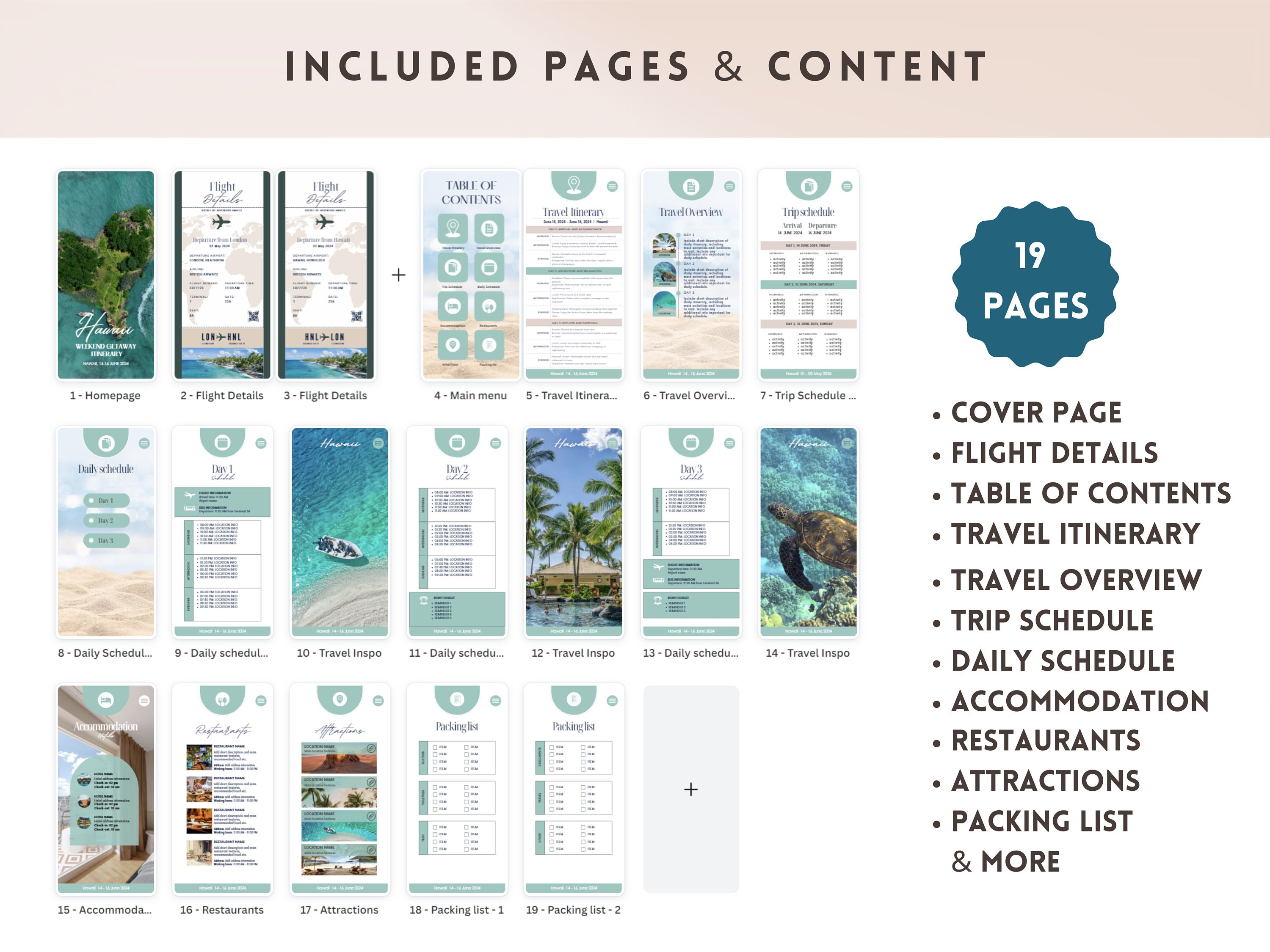 Travel Itinerary Template Weekend Getaway Trip Planner Custom Mobile ...