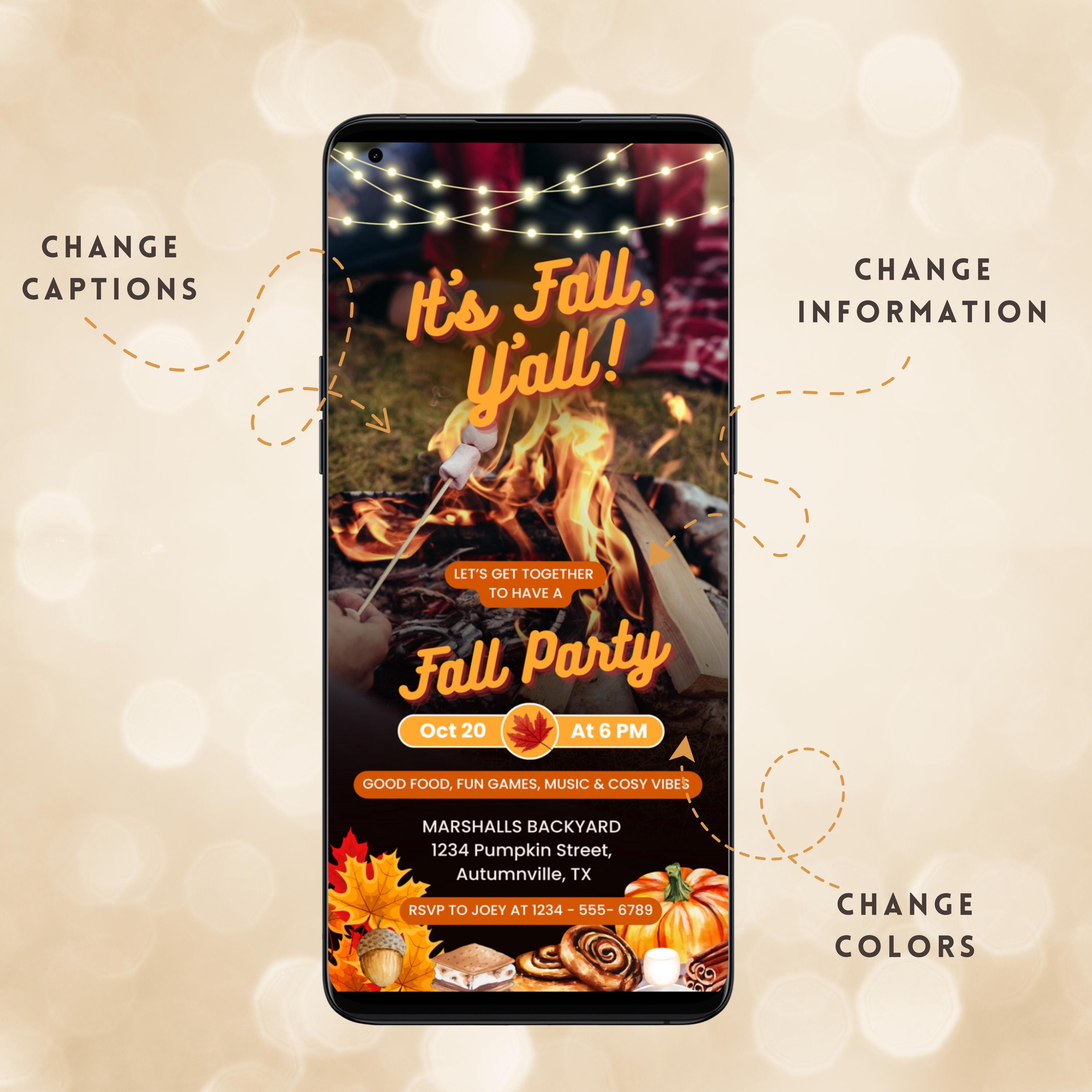 Editable Fall Party Invitation Digital Animated Fall Birthday Video ...