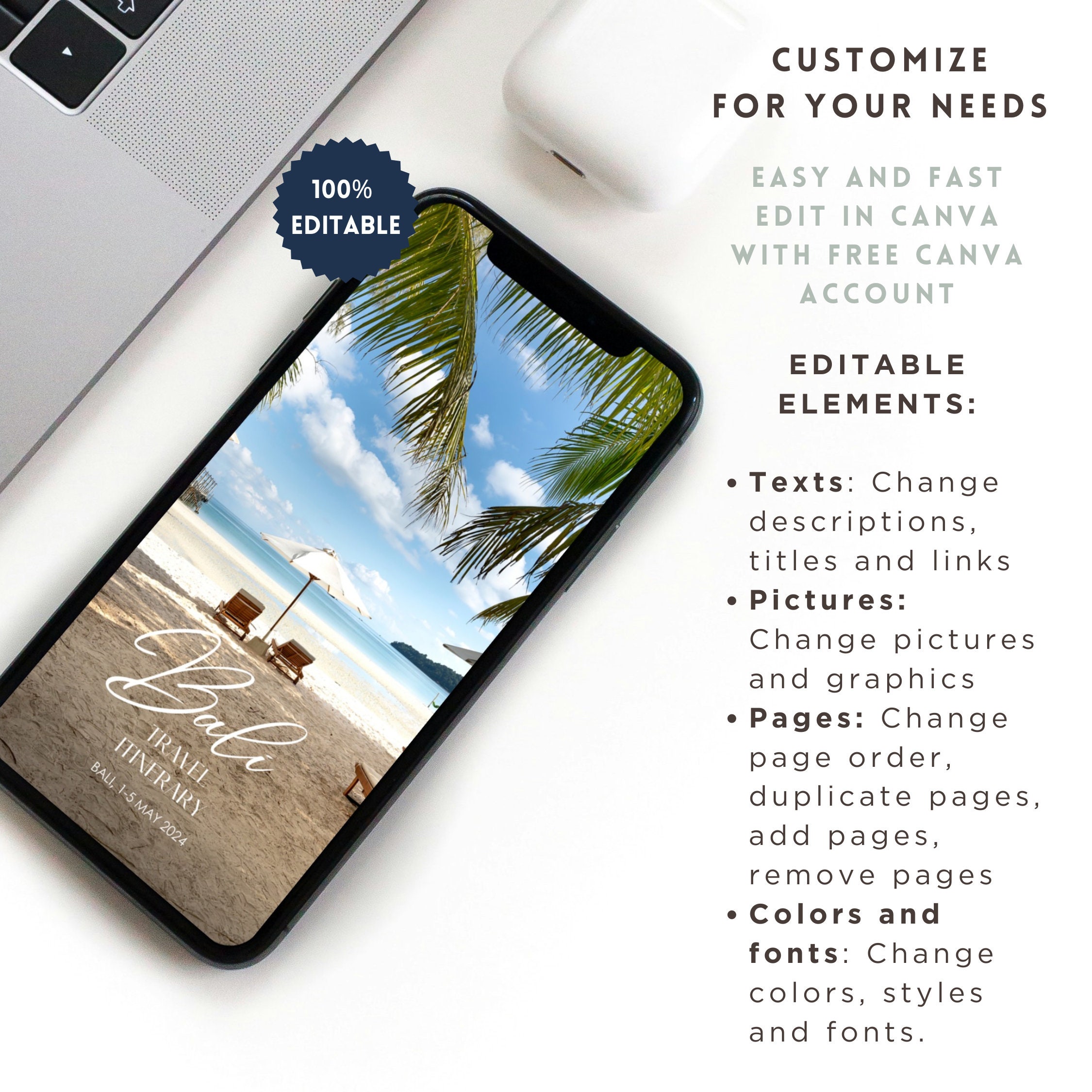 Digital Travel Itinerary Template Honeymoon Planner Custom Mobile ...