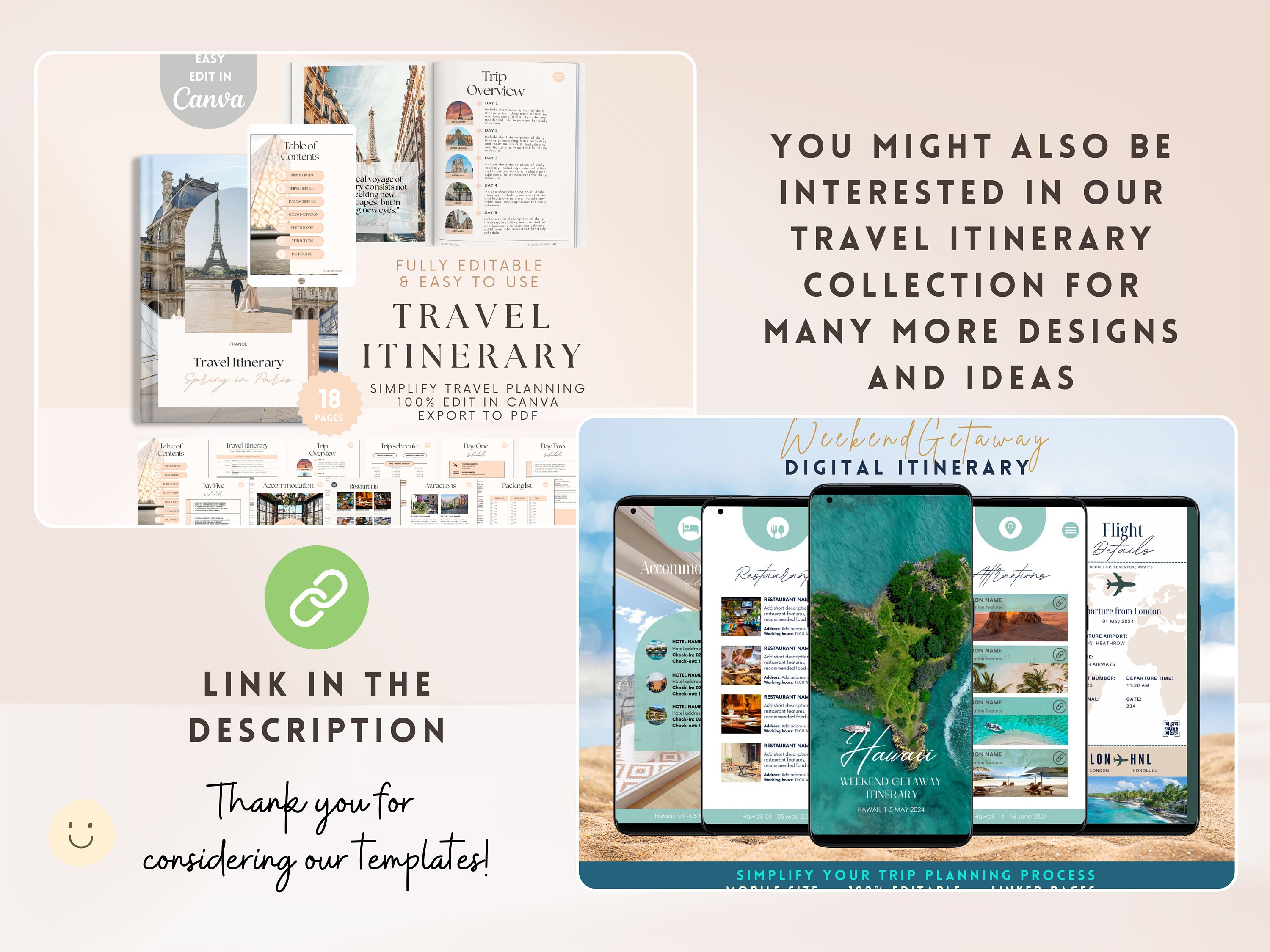 Travel Itinerary Template Honeymoon Planner Custom Mobile Travel ...