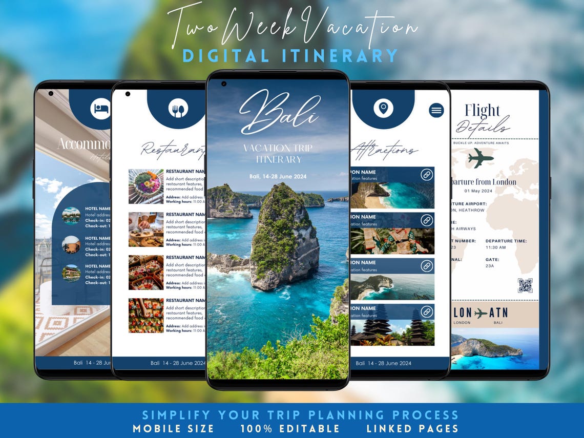 Editable Mobile Travel Itinerary: 2-week Vacation Planner (canva ...