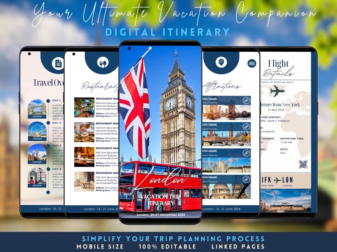 Travel Itinerary Template Digital Trip Planner Custom Mobile Travel ...