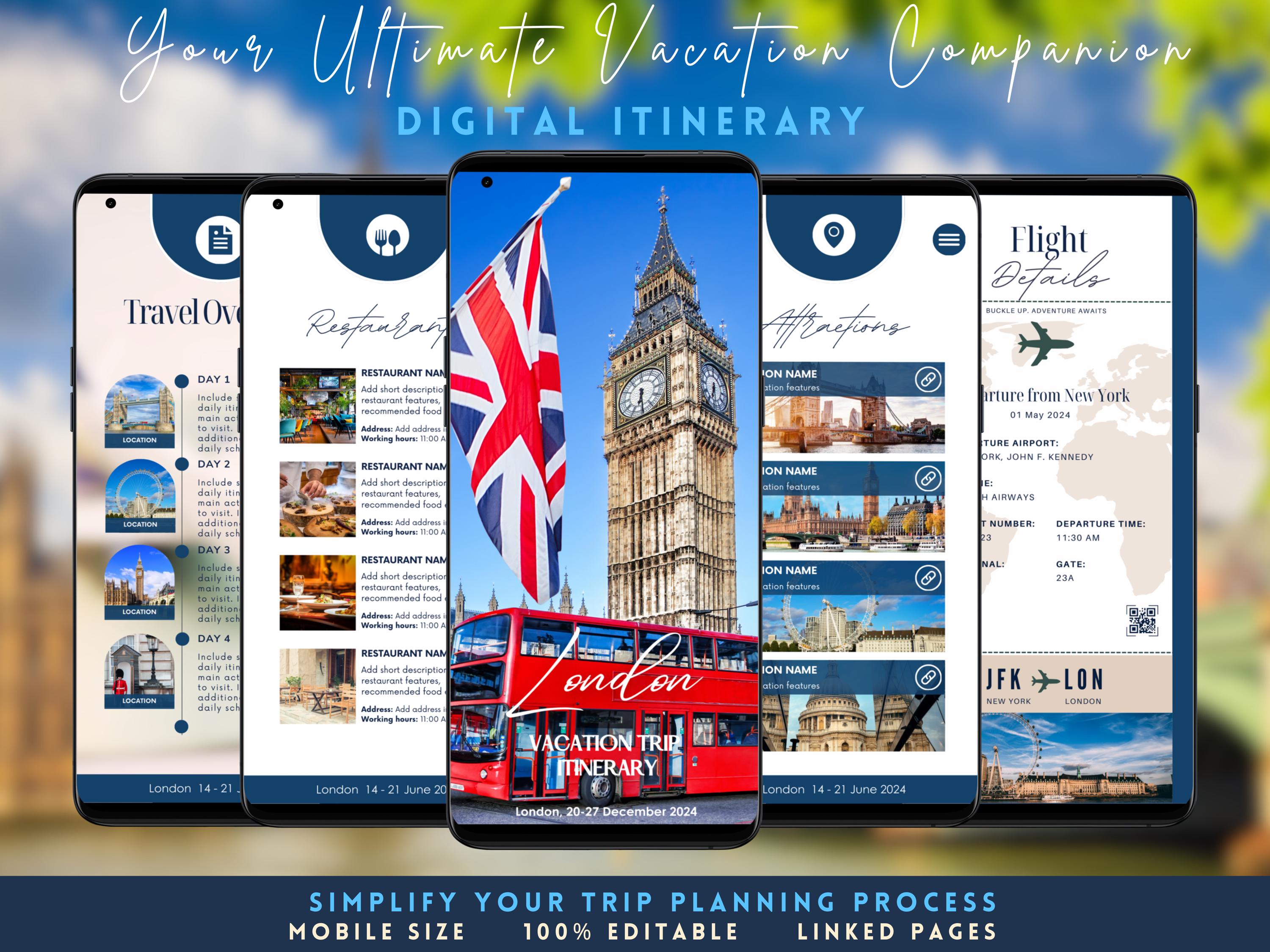 Travel Itinerary Template Digital Trip Planner Custom Mobile Travel ...