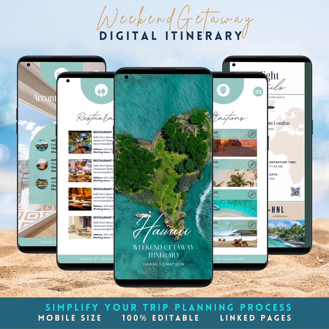 Travel Itinerary Template Weekend Getaway Trip Planner Custom Mobile ...