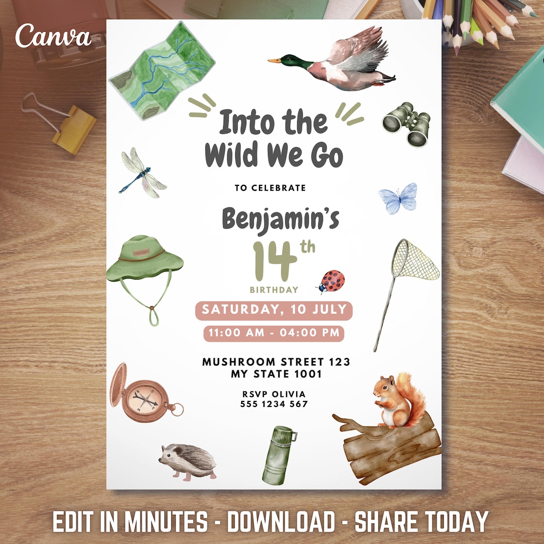 Outdoor Adventure Birthday Invitation Template Editable Outdoors Nature ...