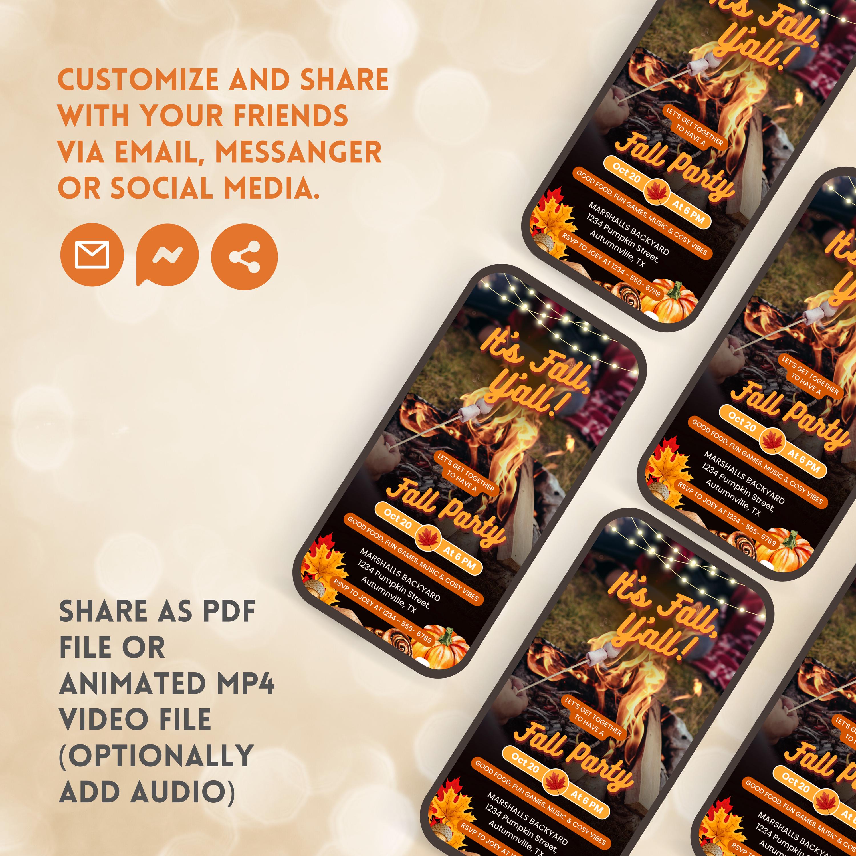 Editable Fall Party Invitation Digital Animated Fall Birthday Video ...