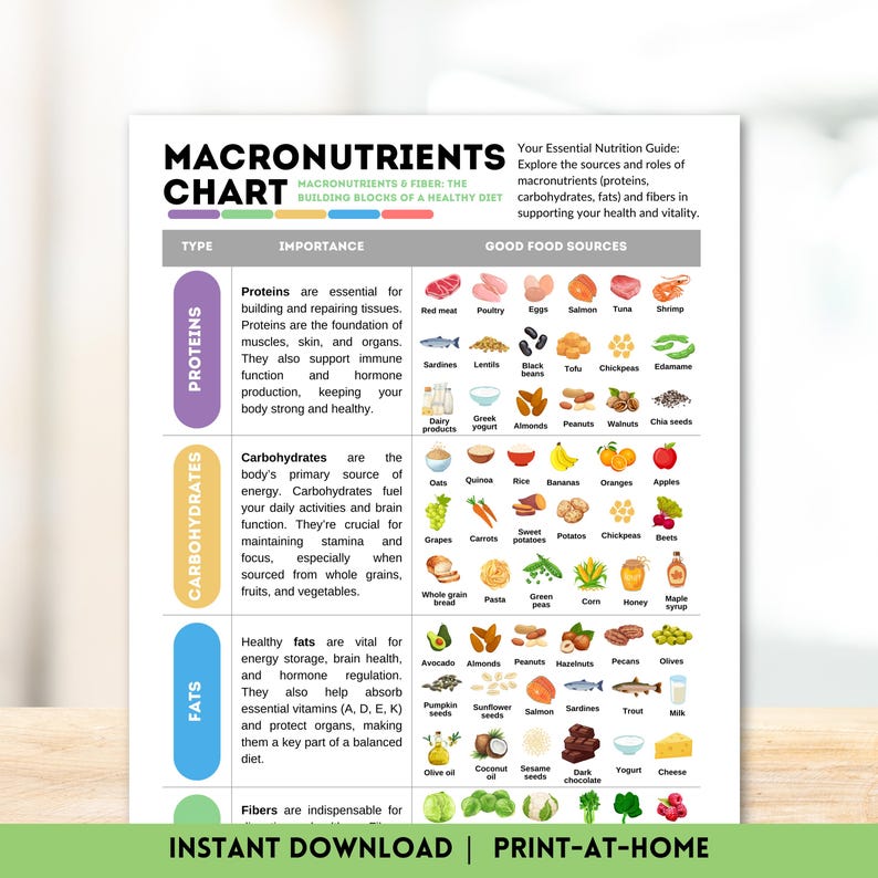 Macronutrients Chart Proteins Carbohydrates Fats Fibers Healthy Eating ...