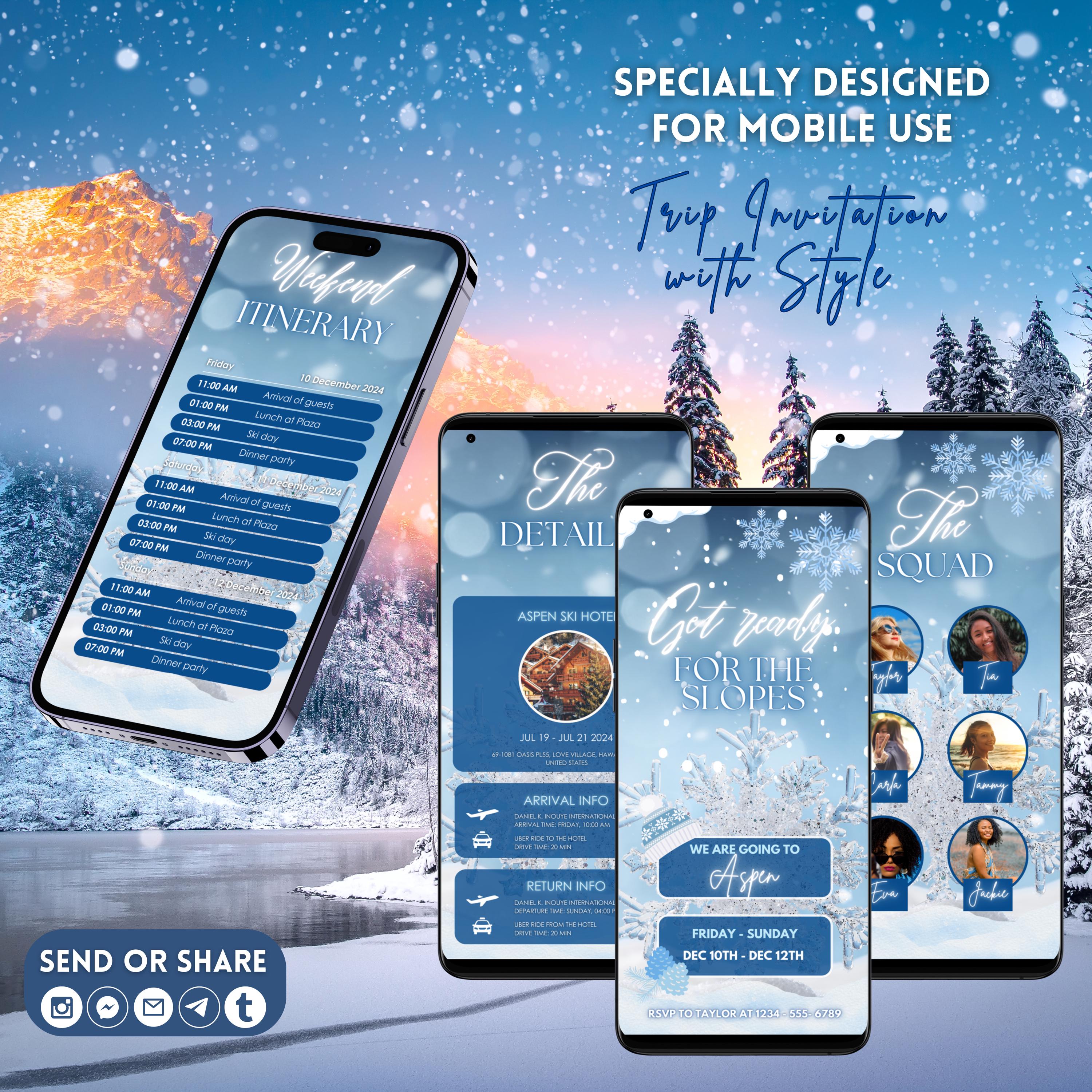 Winter Vacation Invitation Itinerary Template Ski Trip Digital Invite ...