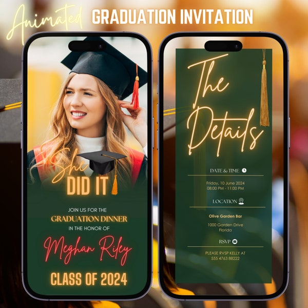 Green Digital Graduation Invitation - Etsy