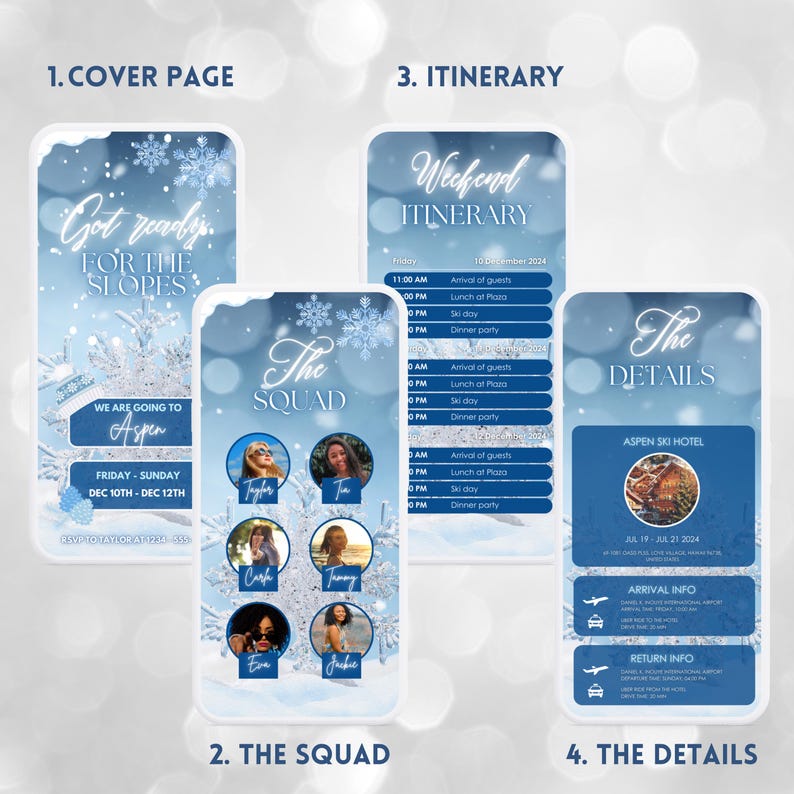 Winter Vacation Invitation Itinerary Template Ski Trip Digital Invite ...