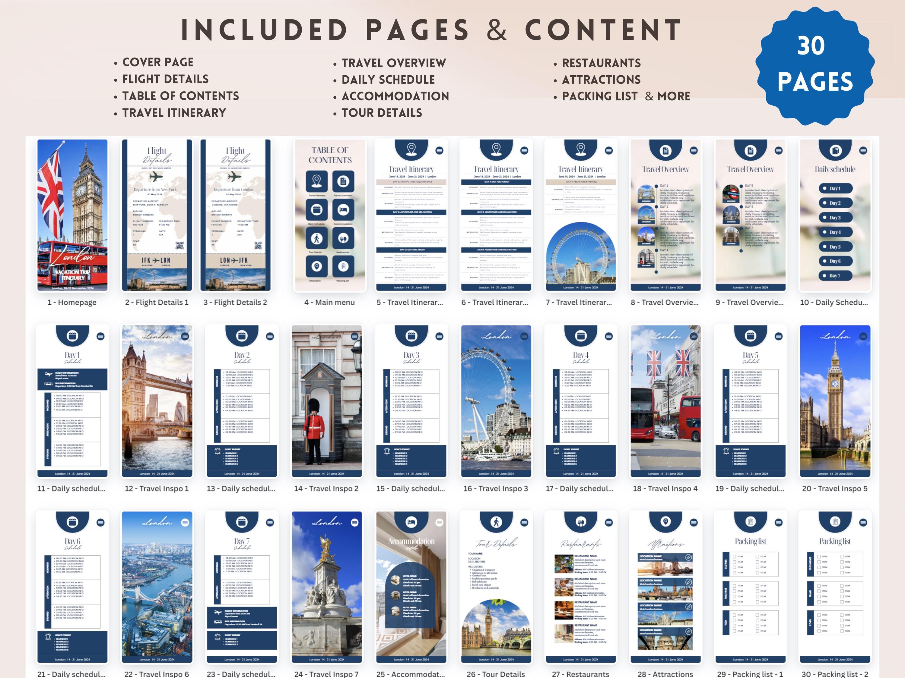 Travel Itinerary Template Digital Trip Planner Custom Mobile Travel ...