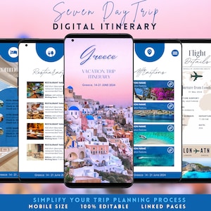 Travel Itinerary Template Seven Day Trip Planner Custom Mobile Travel ...