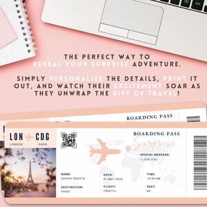 Surprise Trip Reveal Boarding Pass Canva Template Trip Invitation Save ...