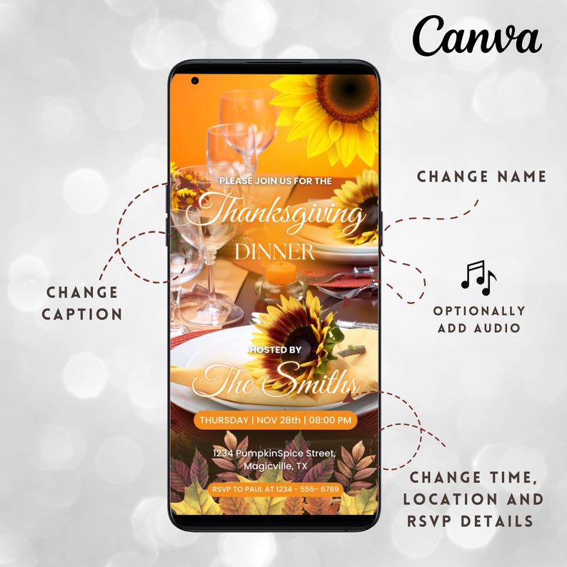 Animated Thanksgiving Invitation Digital Dinner Video Invite Template ...