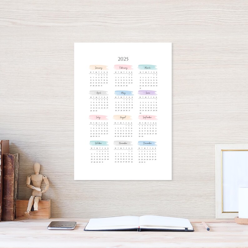 Printable 2025 Calendar Yearly Printable Calendar Pastel Minimalistic ...
