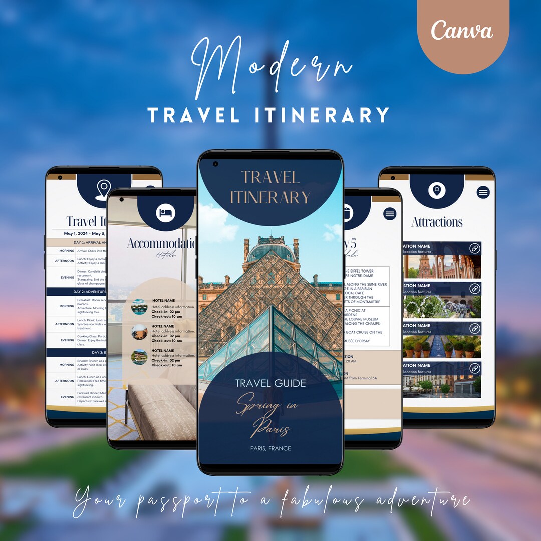 Modern Travel Itinerary Template Mobile Itinerary Honeymoon Planner ...