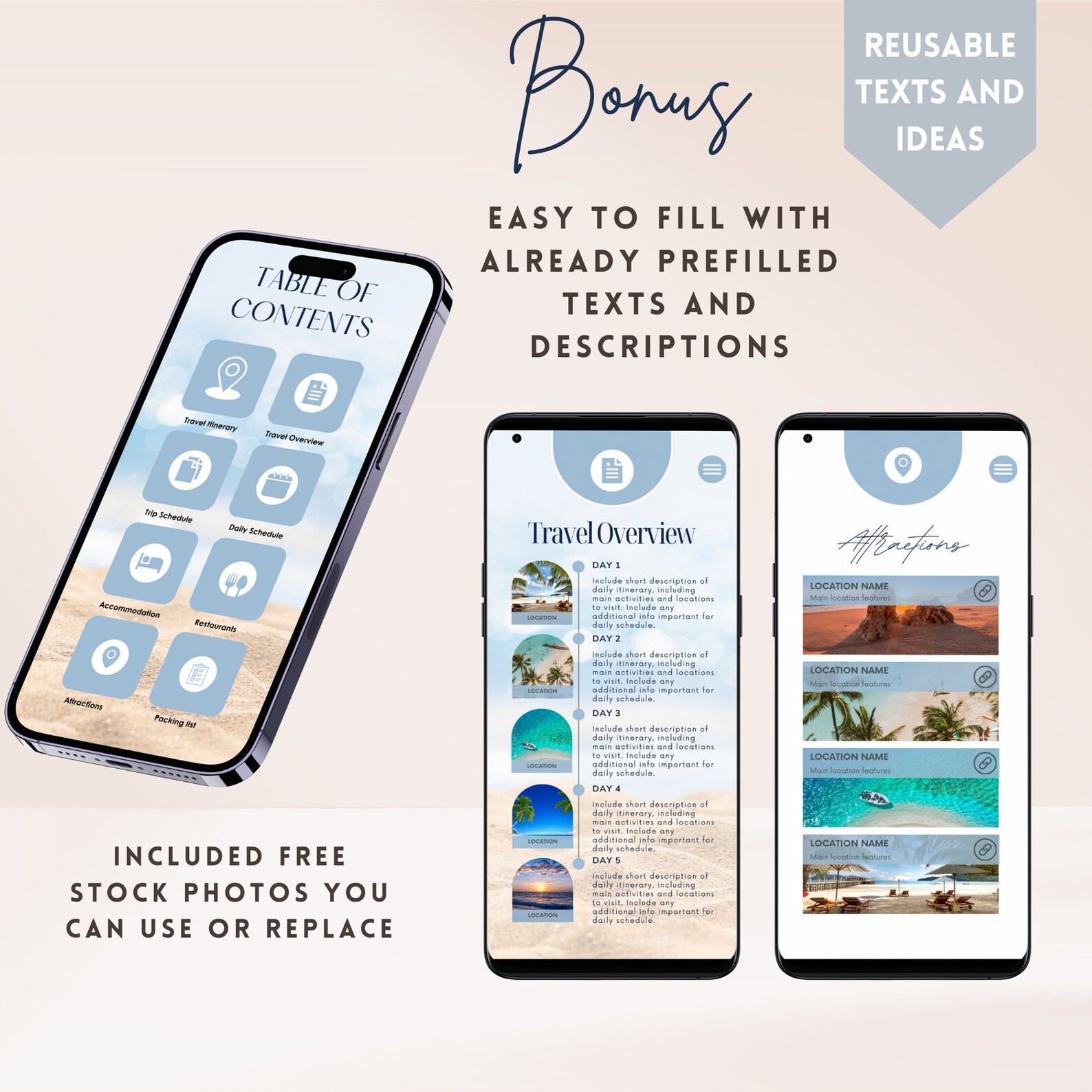 Digital Travel Itinerary Template Honeymoon Planner Custom Mobile ...