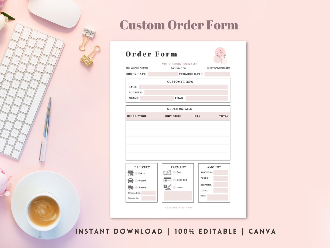 Custom Order Form Digital Editable Order Form Template T-shirt Order ...