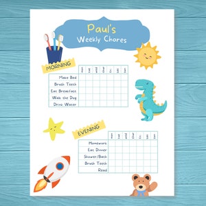 Kids Chore Chart for Boys and Girls, Printable Editable Weekly Kids ...