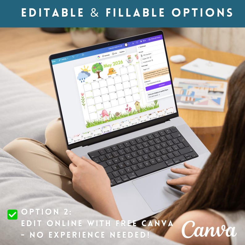 2026 Monthly Calendar Printable Cute Kids Calendar Editable Family ...