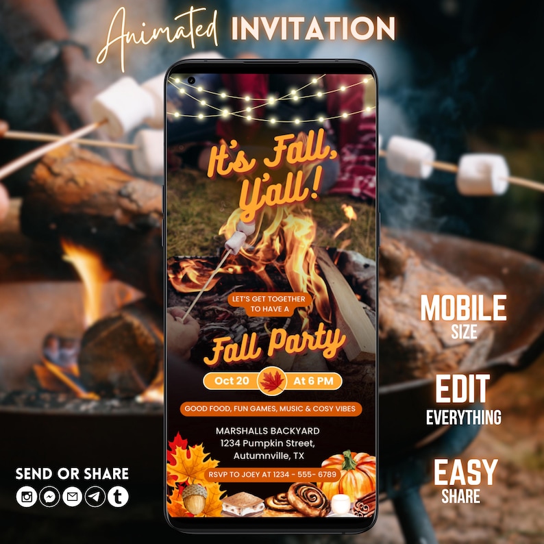 Editable Fall Party Invitation Digital Animated Fall Birthday Video ...