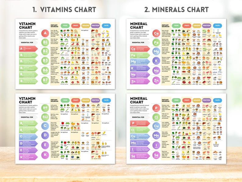 Vitamins Minerals Proteins Chart Nutrition Bundle Healthy Eating ...