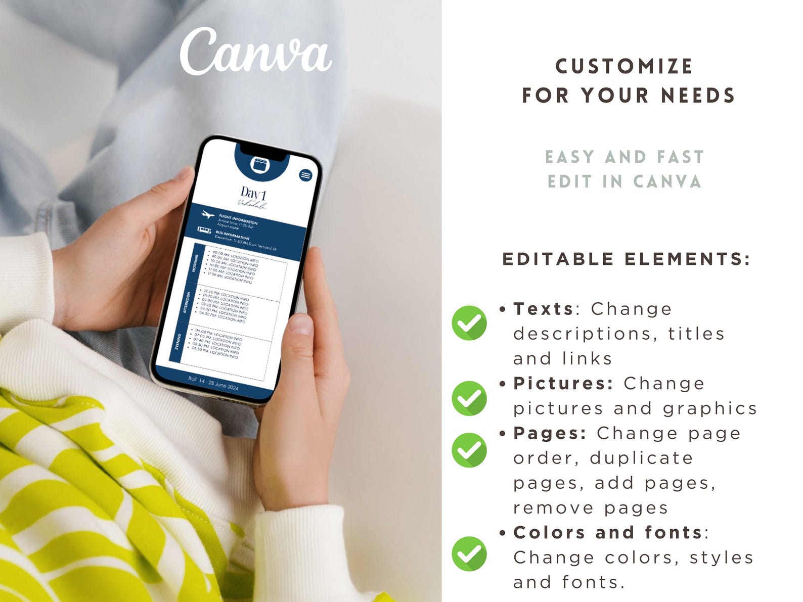 Editable Mobile Travel Itinerary: 2-week Vacation Planner (canva ...
