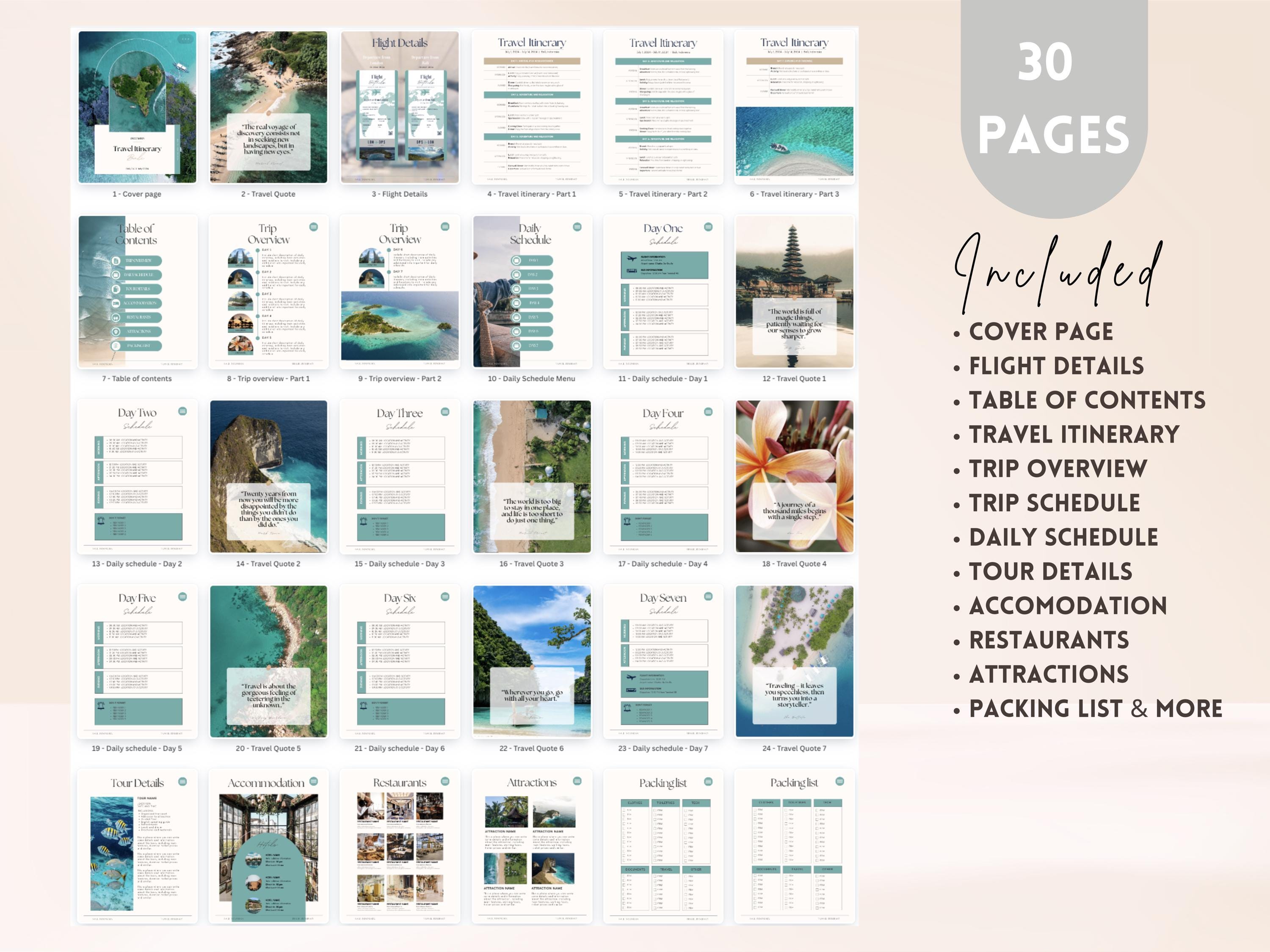 Travel Itinerary Editable Honeymoon Planner Travel Itinerary Template ...