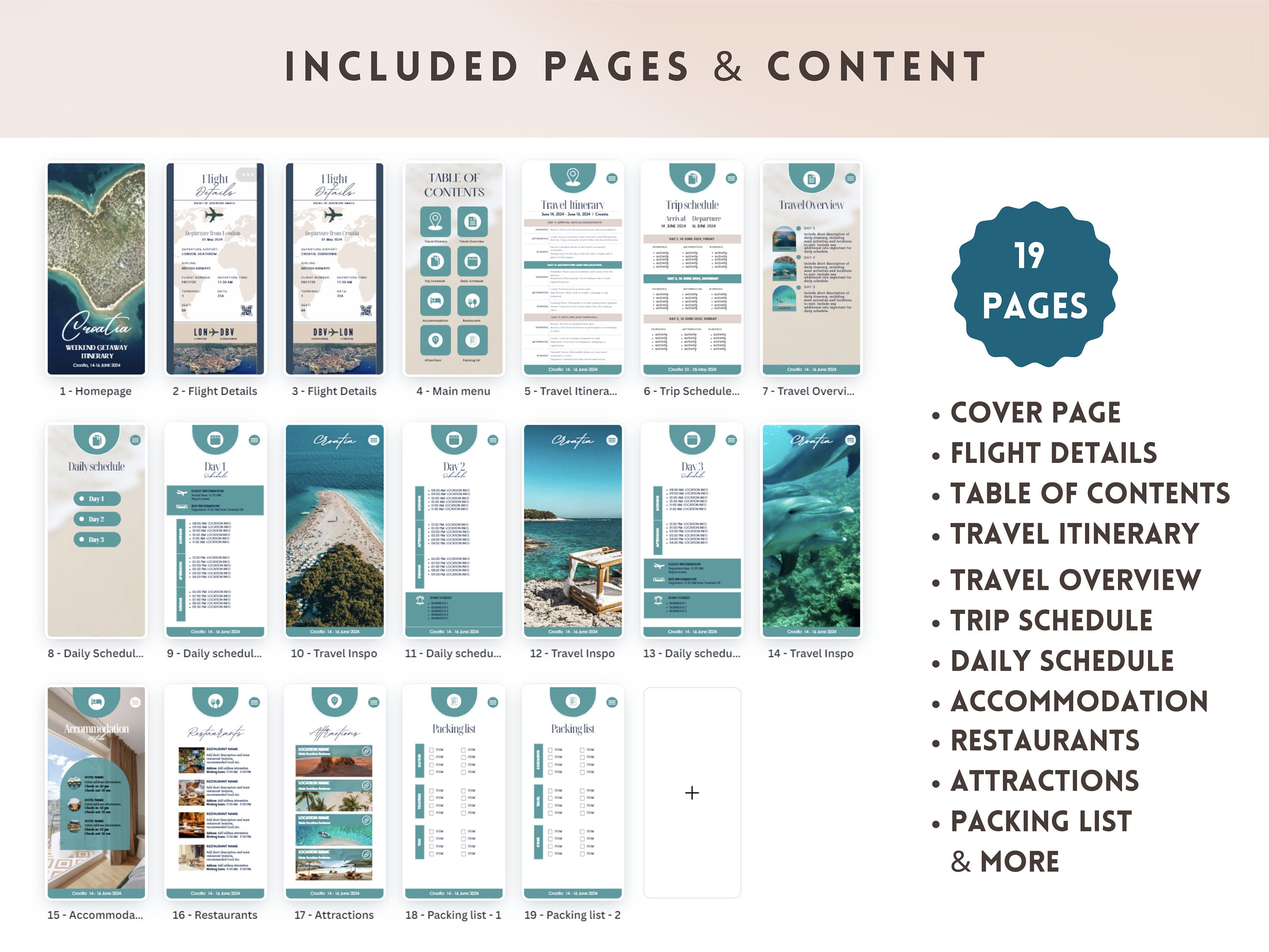 Travel Itinerary Template Weekend Getaway Trip Planner Custom Mobile ...