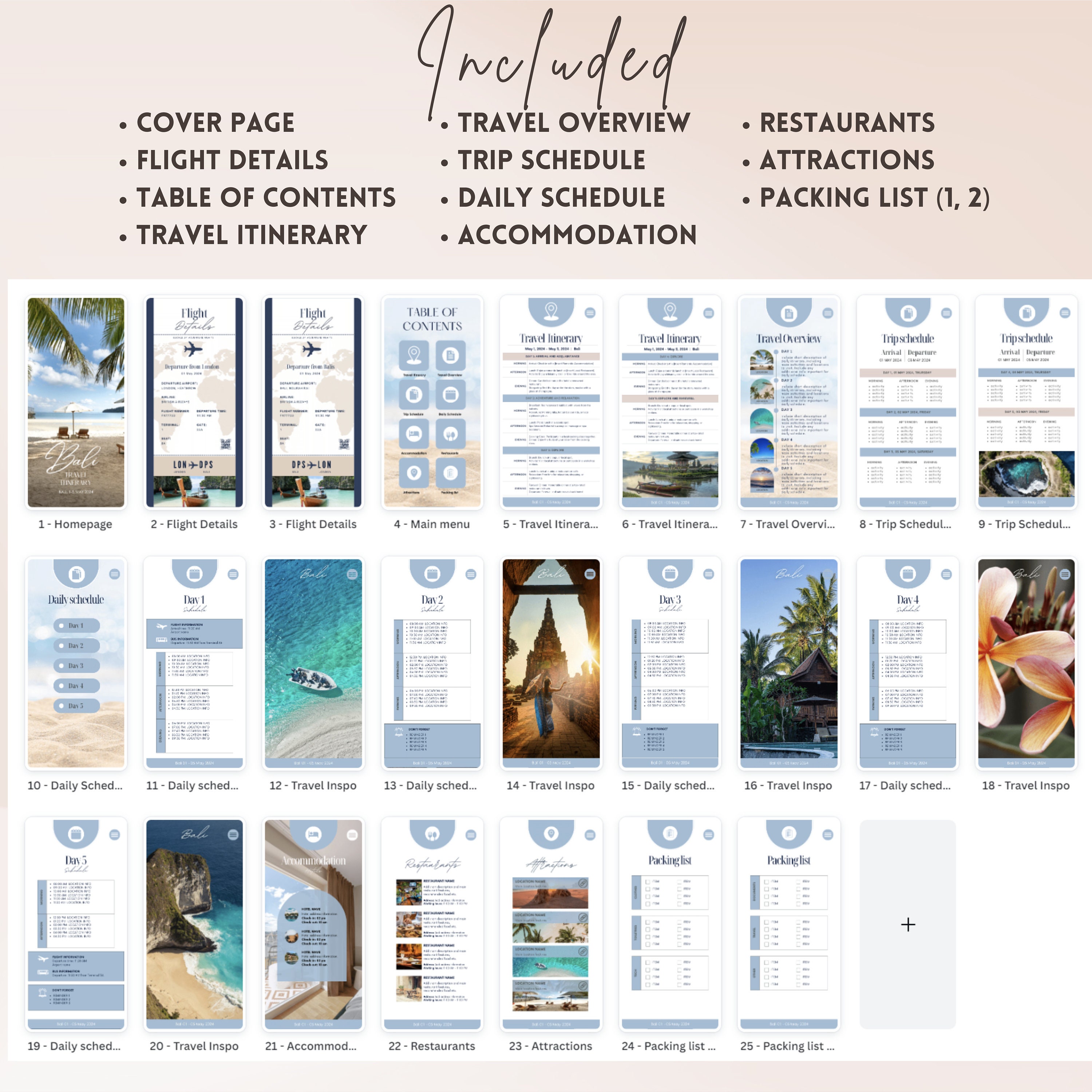 Digital Travel Itinerary Template Honeymoon Planner Custom Mobile ...