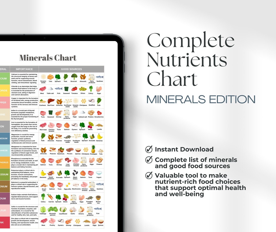 Minerals & Essential Nutrients Chart: Healthy Eating Poster (digital ...