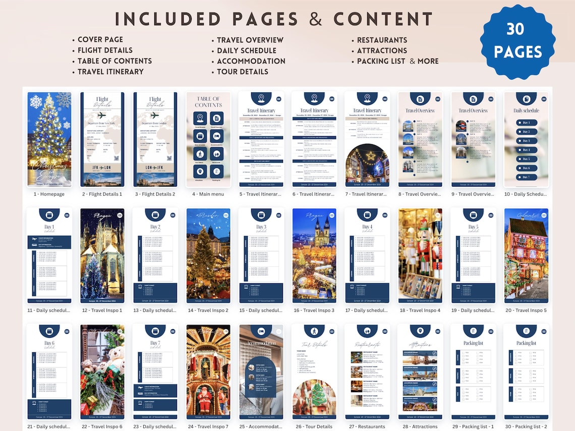 Christmas Vacation Itinerary Template Digital Europe Trip Planner ...
