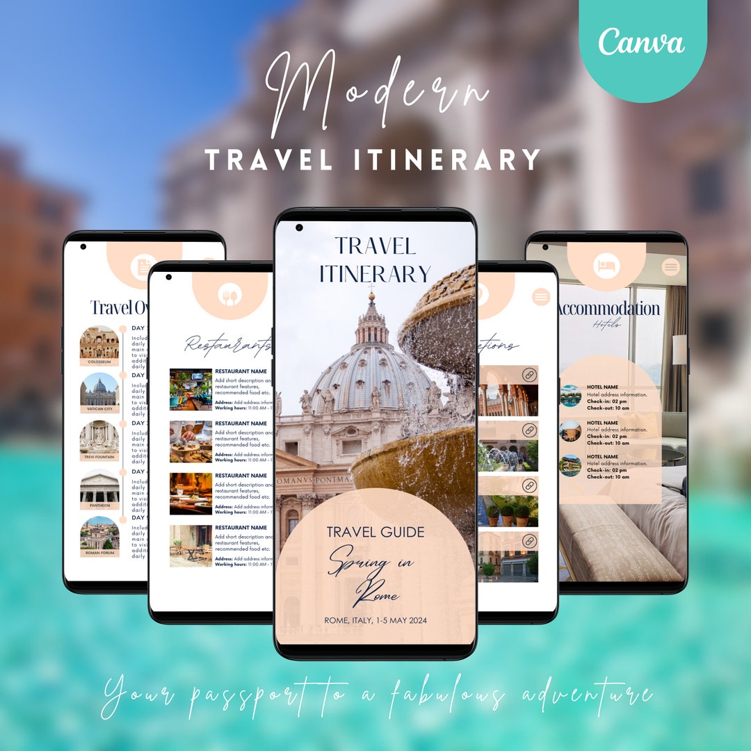 Travel Itinerary Template Honeymoon Planner Custom Mobile Travel ...